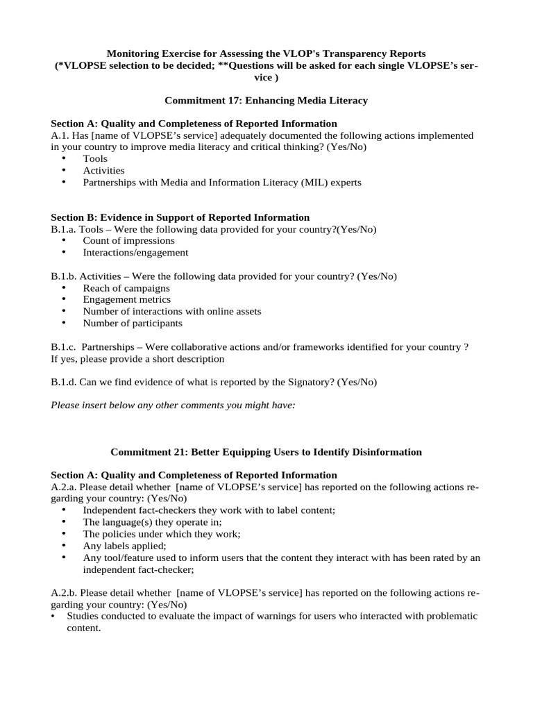 VLOPSE Transparency Report Assessment | PDF | Information | Human ...