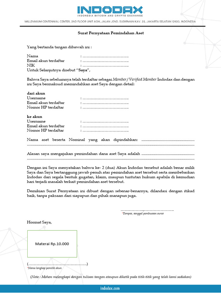 Surat Pernyataan Pemindahan Aset | PDF