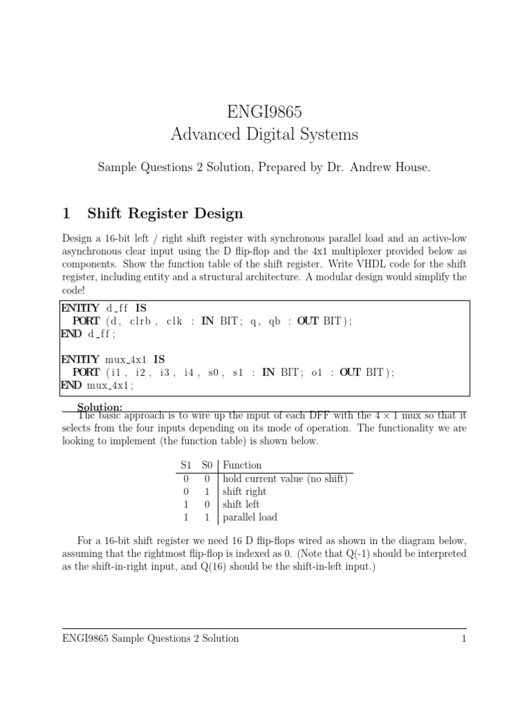 VHDL Shift Register and Counter Design | PDF | Vhdl | Computing