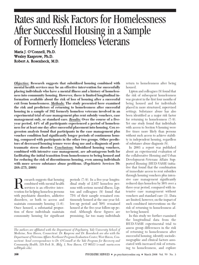 Rates and Risk Factors For Homelessness After Successful Housing in A ...