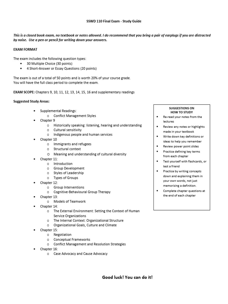 SSWD 110 Final Exam Study Guide - 2024 | PDF