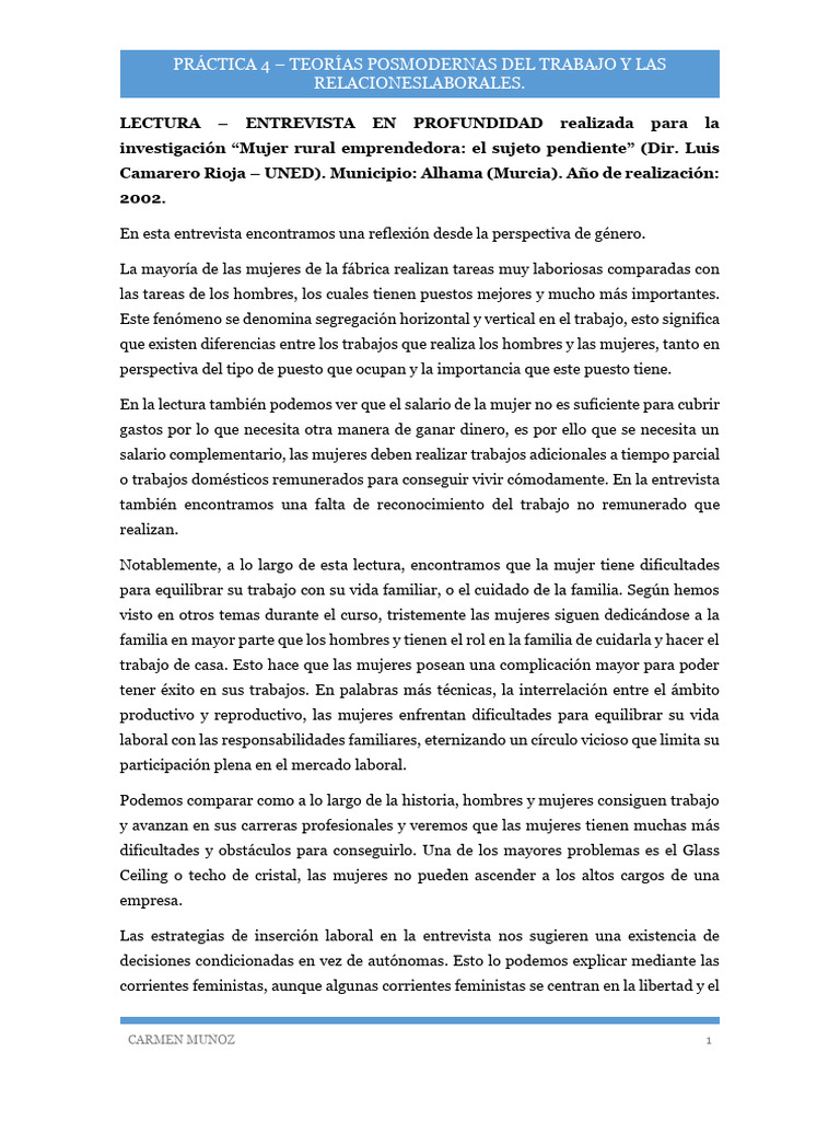 Práctica 4 Teorías Posmodernas | PDF | Mujer | Feminismo