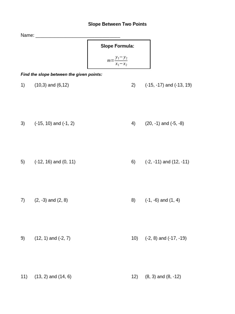 Calculate Slope Between Points | PDF