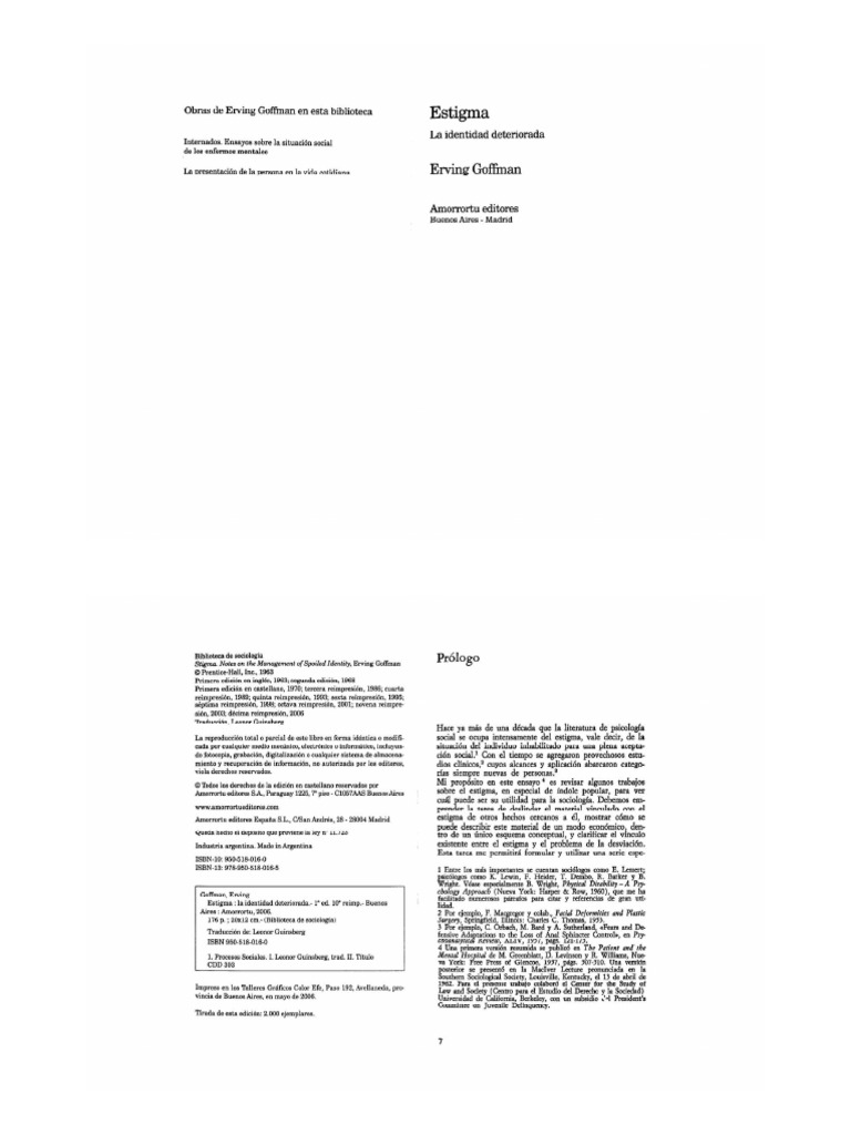 Goffman. Estigma. Cap 1 | PDF