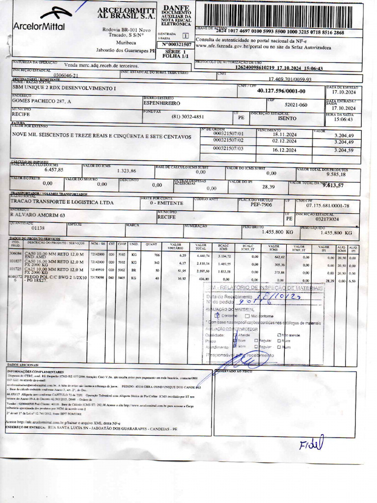 Nfe - 321507+Carimbo+Boleto+Certificado de Qualidade | PDF