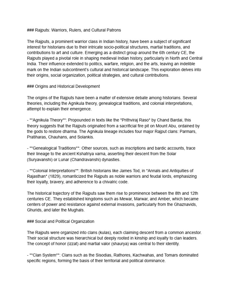 Rajputs: Warriors & Cultural Patrons | PDF