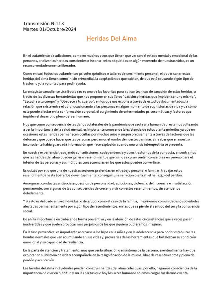 Heridas Del Alma | PDF | Mente | Ciencias del comportamiento
