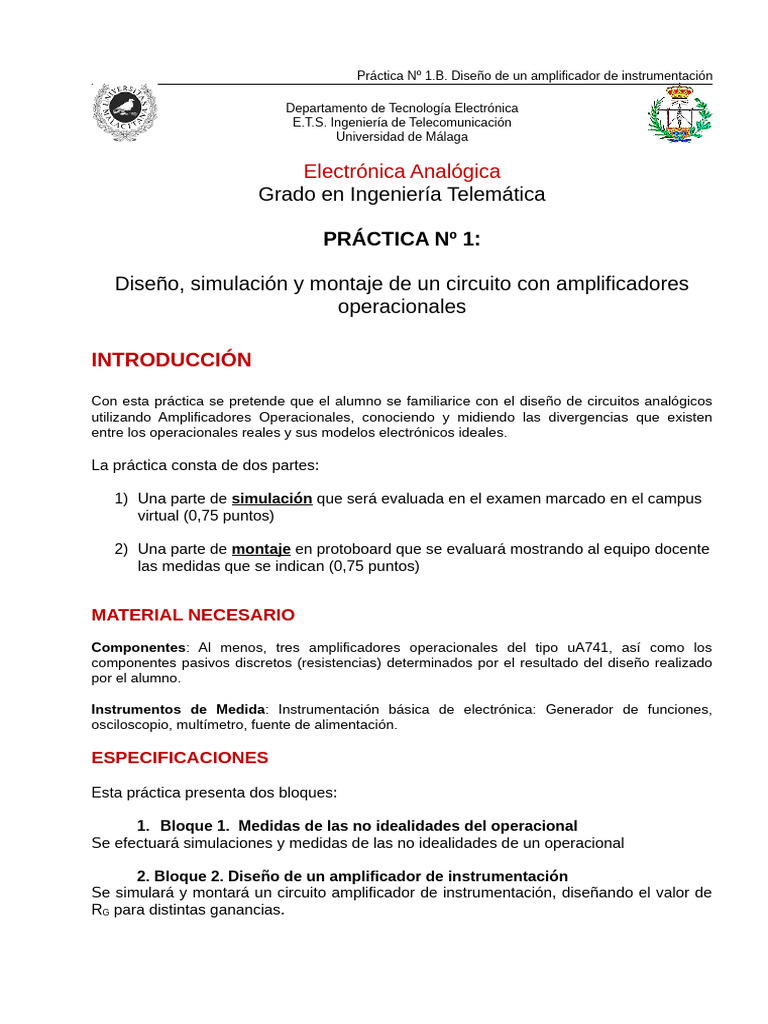 Prac1 2024 2025 | PDF | Amplificador operacional | Electrónica