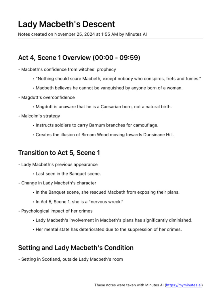 Lady Macbeth's Mental Decline Explained | PDF | Macbeth