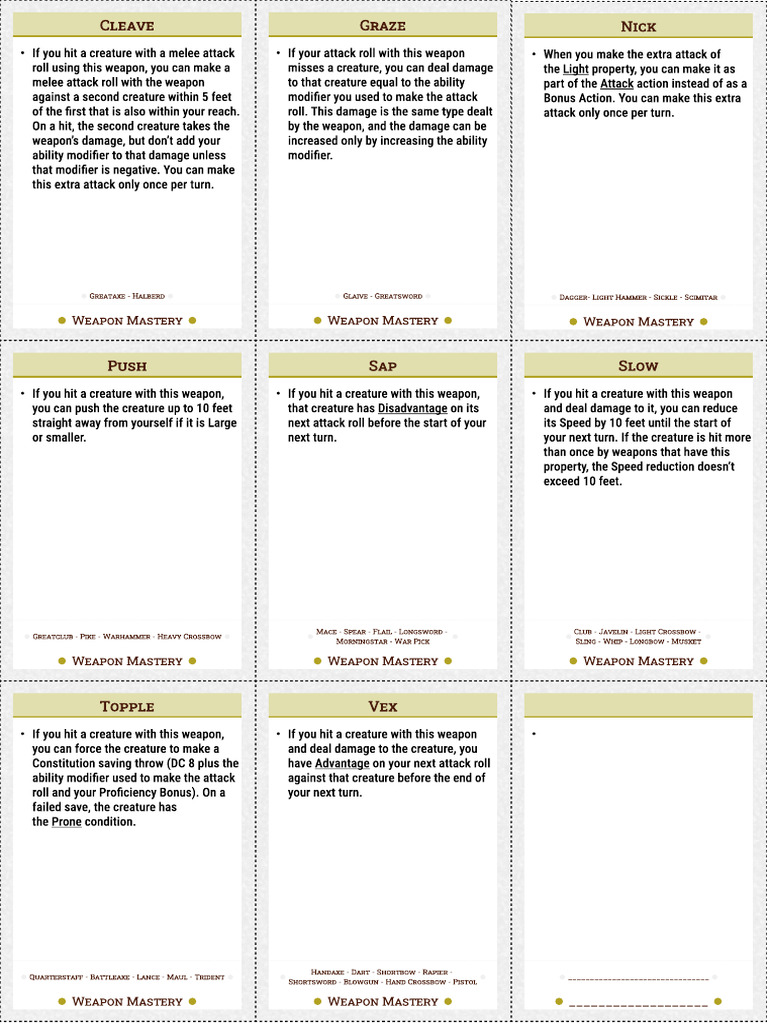 D&D Weapon Mastery Abilities Guide | PDF | Melee Weapons | Blade Weapons