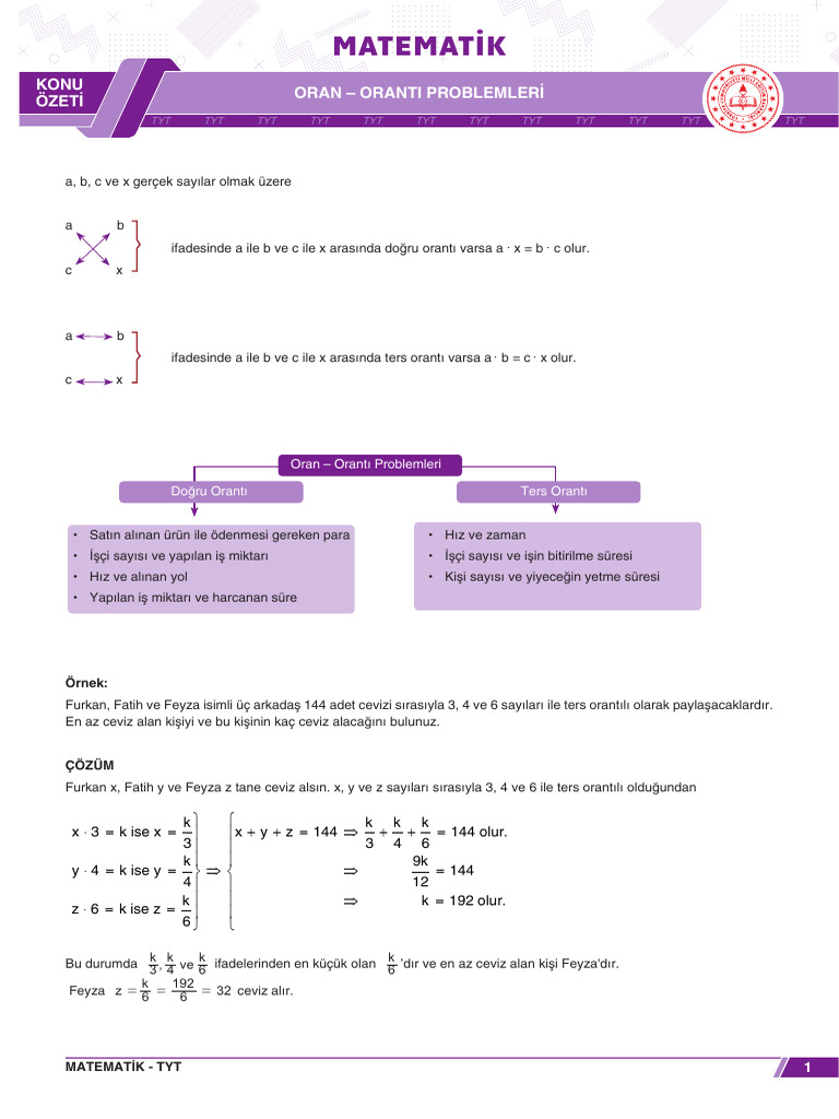 Matematik: Oran - Oranti Problemleri | PDF