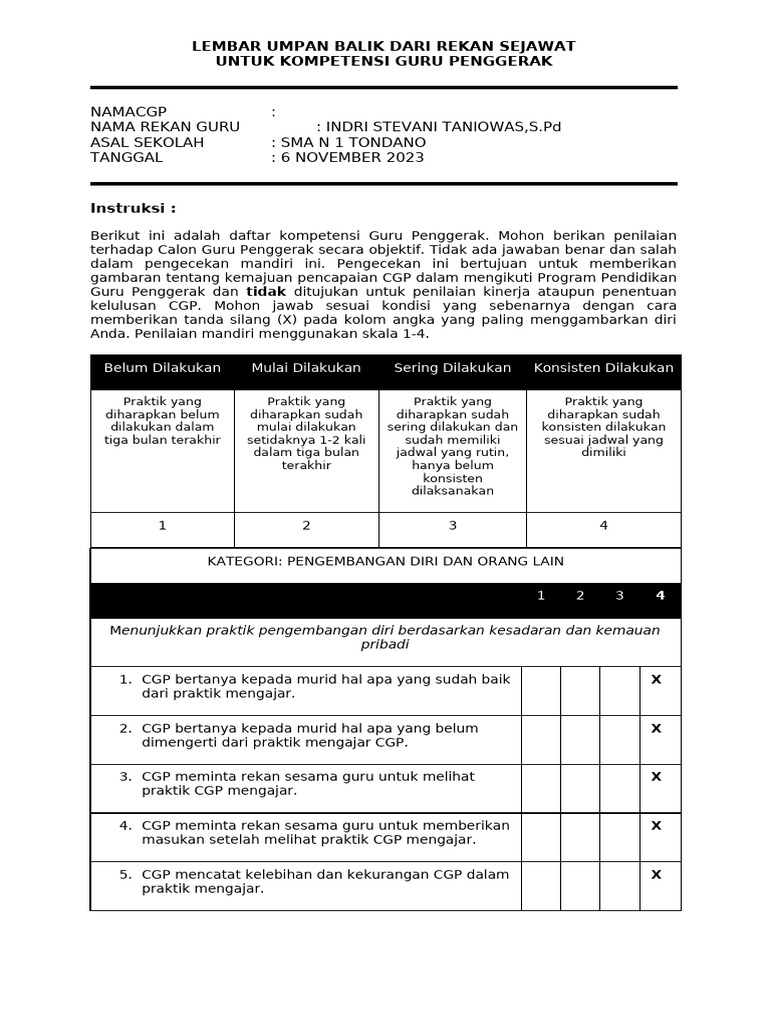 indri_OK Lembar Umpan Balik dari Rekan Sejawat_A5 FINAL 150522 | PDF