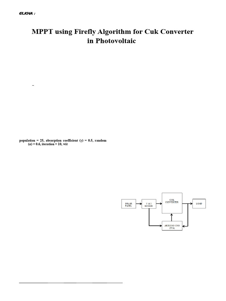MPPT Using Firefly Algorithm For Cuk Converter in | PDF | Photovoltaics | Solar Panel