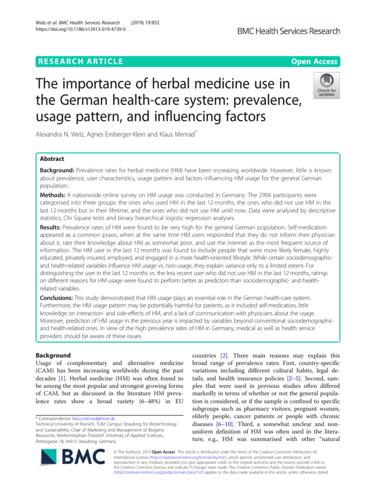 Importance of Herbal Medicine Use in The German Health-Care System ...