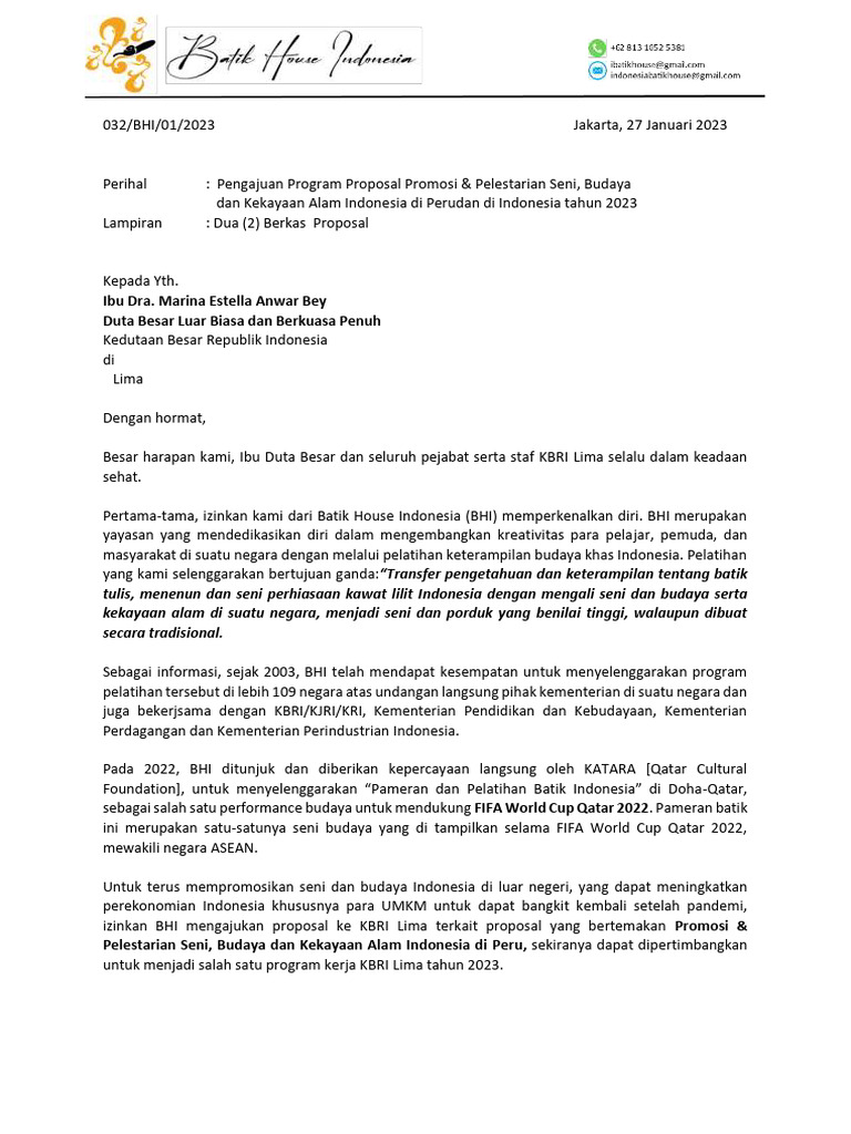 (KJRI Lima) Surat Resmi Pengajuan Proposal Seni Dan Budaya Indonesia Di ...
