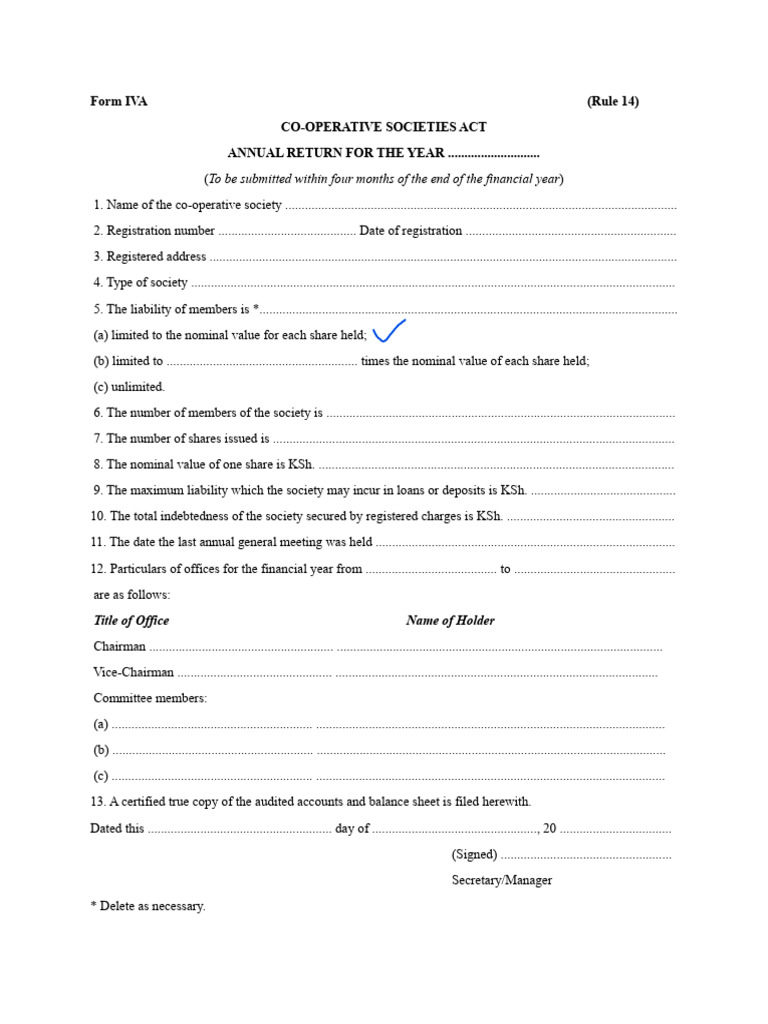 Annual Return Form for Cooperatives | PDF | Business Economics ...