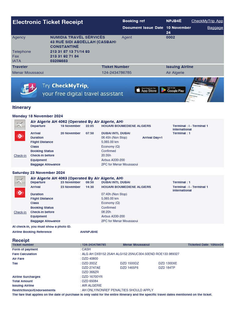 Moussaouimenar 19nov2024 Alg DXB | PDF