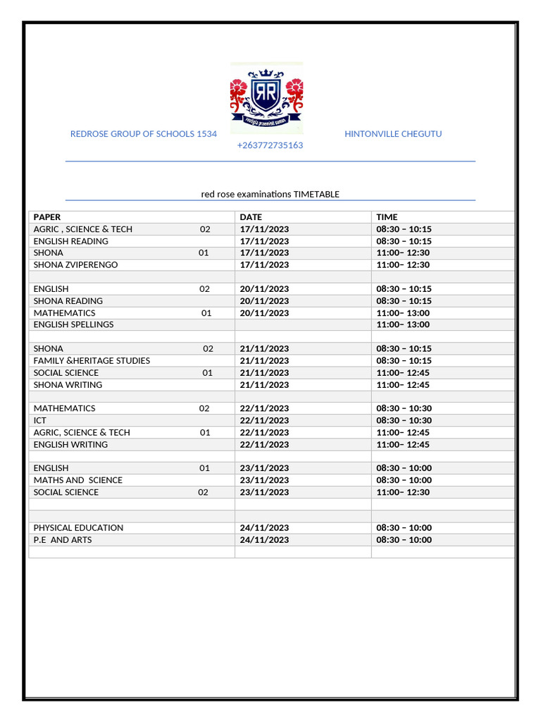 Examination Timetable | PDF