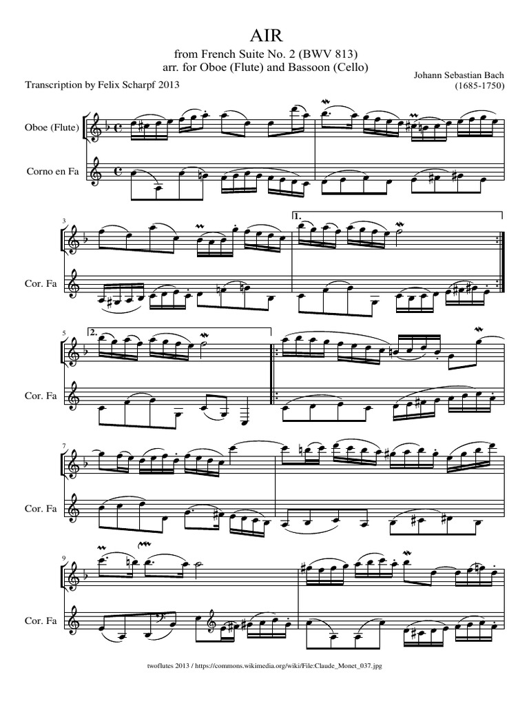 Bach J. S. - Air From French Suite No. 2 BWV 813 Arr. For Oboe and ...