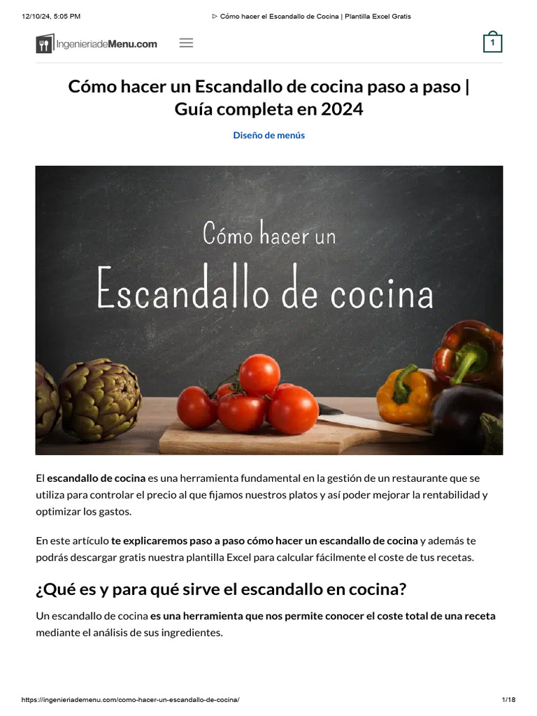 Cómo hacer el Escandallo de Cocina _ Plantilla Excel Gratis | PDF ...