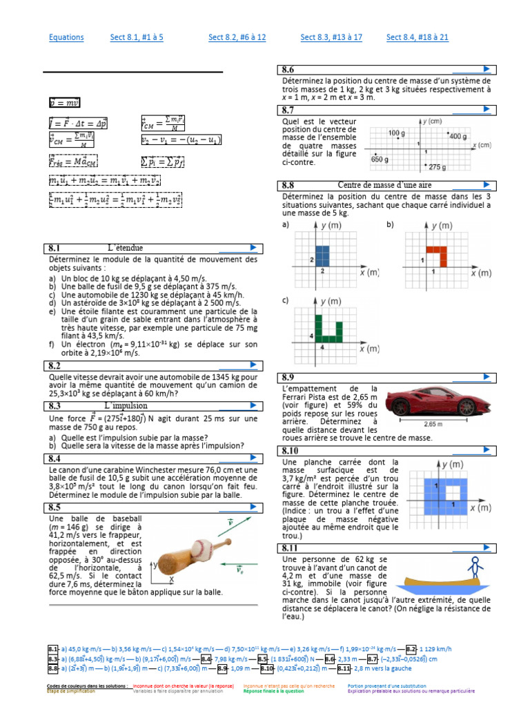 Ch08 Exercices+Solutions | PDF | Centre d'inertie | Équations