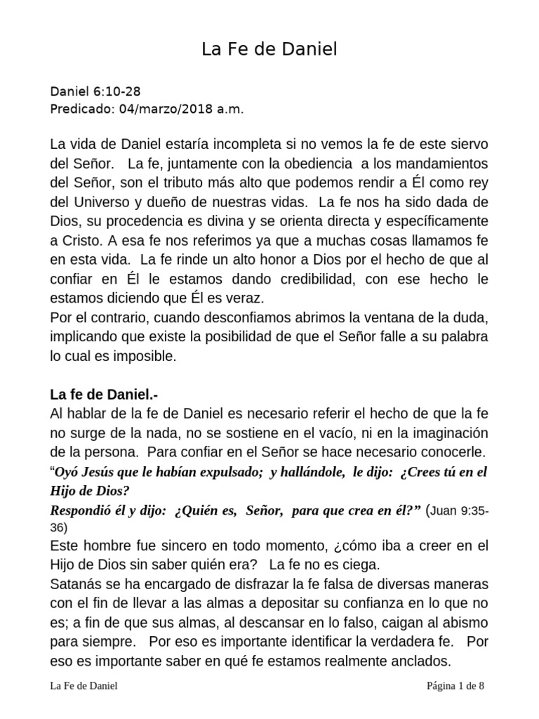LA FE DE DANIEL | PDF | Oración | Cristo (título)