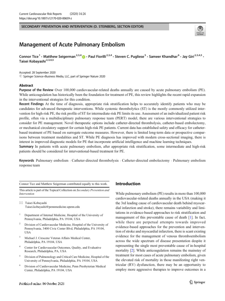 MANEJO DE TEP | PDF | Thrombosis | Clinical Medicine