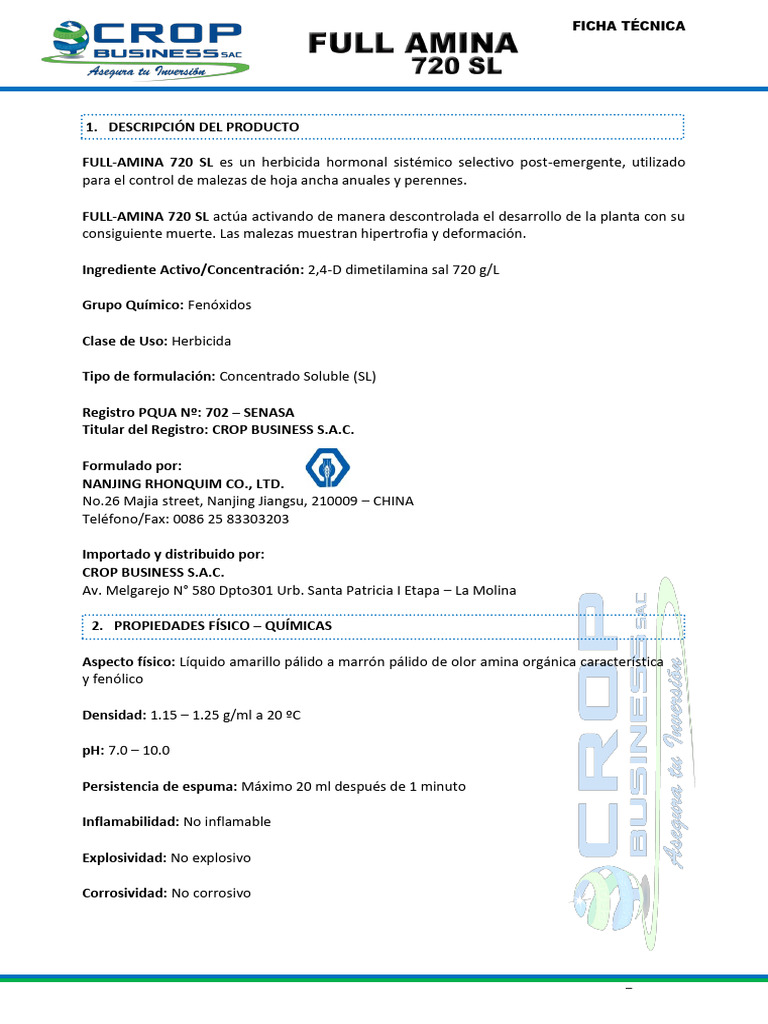 FT Full Amina 720 SL | PDF | Herbicida