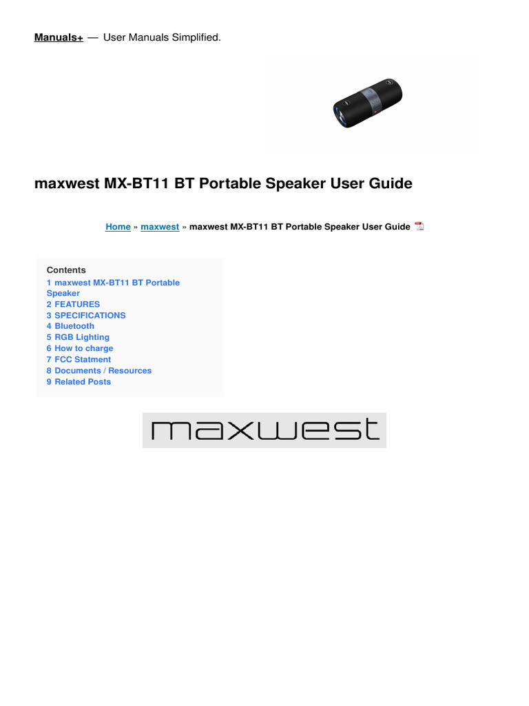 MX bt11 BT Portable Speaker Manual | PDF | Bluetooth | Battery Charger