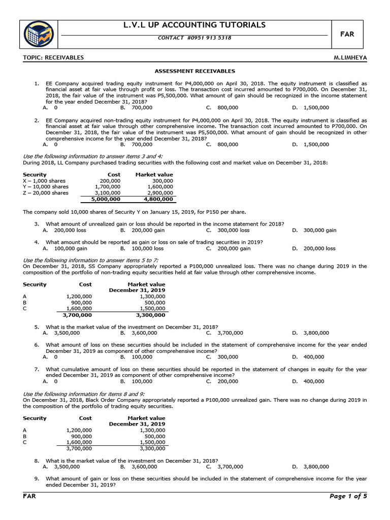 ASSESSMENT INVESTMENT | PDF | Dividend | Fair Value