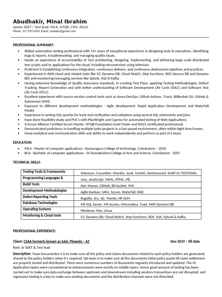 Abudhakir Minal Ibrahim - Resume | PDF | Selenium (Software) | Software Development Process