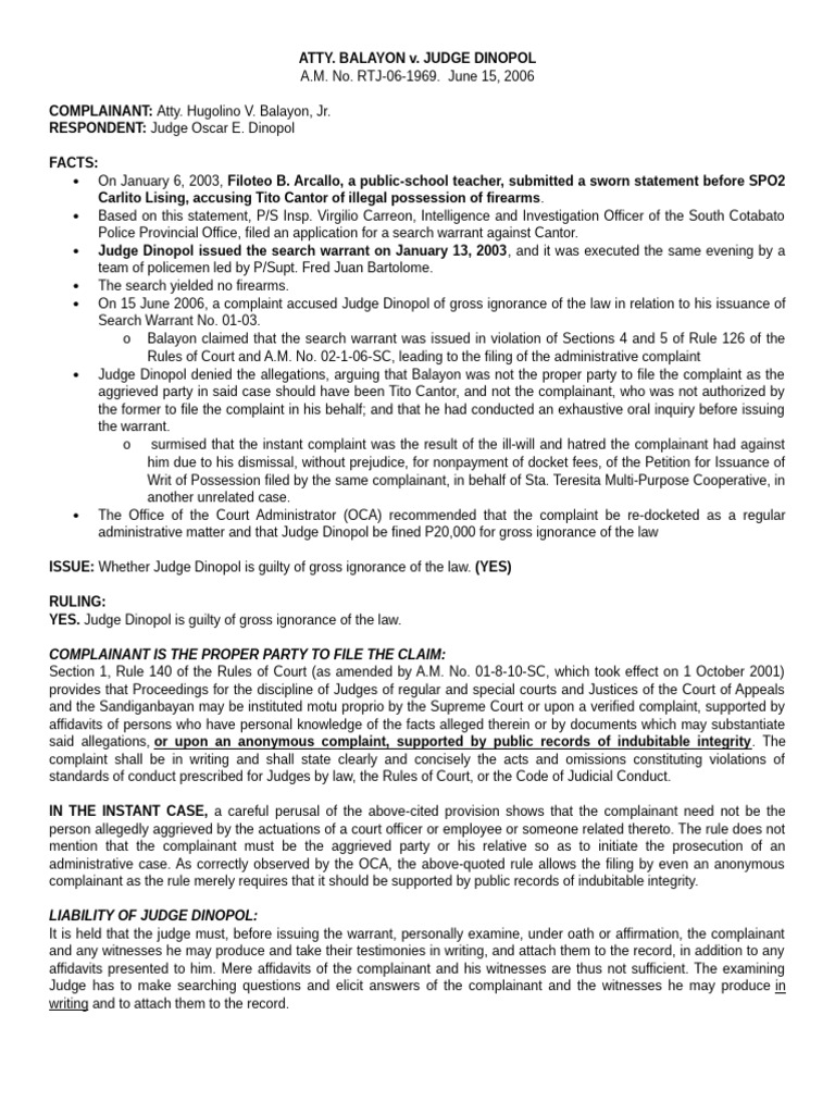 Judge in Failing To Comply With The Requirements On Search Warrants ...