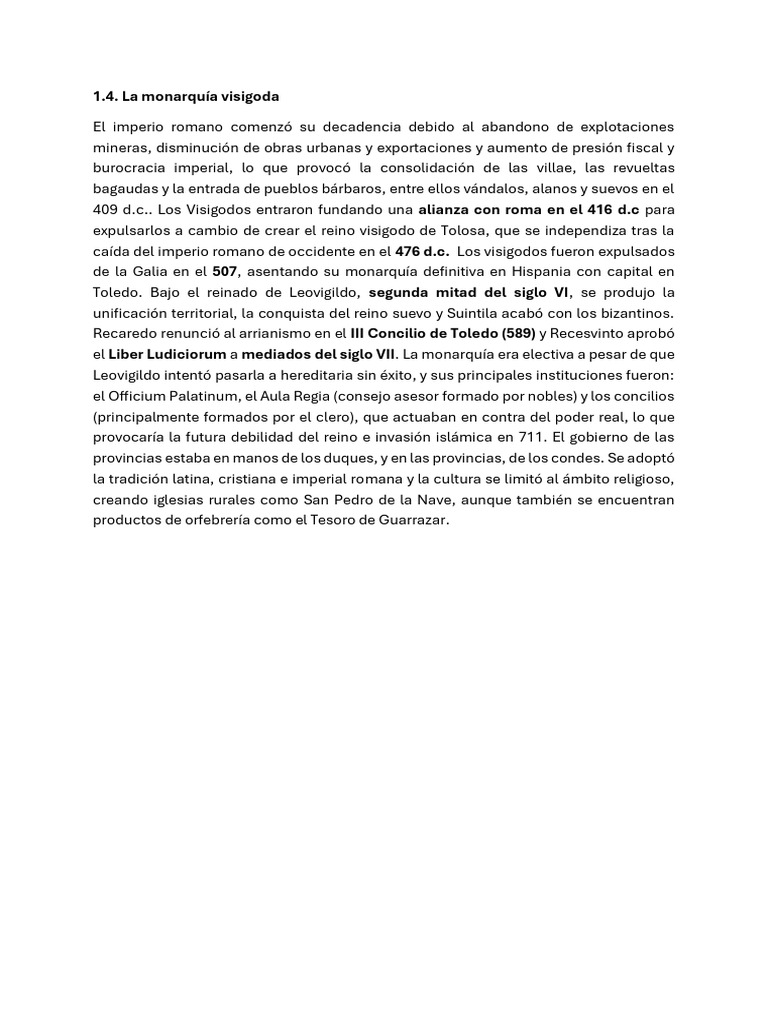 Monarquía Visigoda en Hispania: Historia y Estructura | PDF