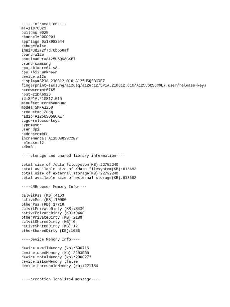 Samsung Device Debug Report | PDF | Android (Operating System) | Computing