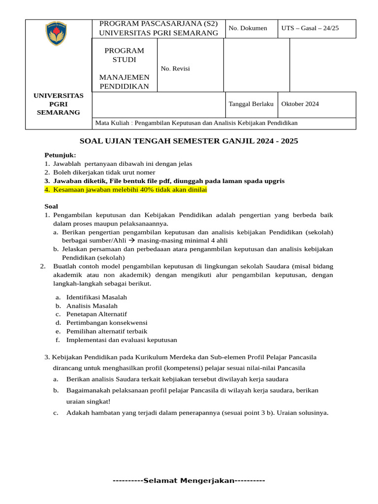 7 UTS PK Dan Analisis Kebijakan Pendd | PDF