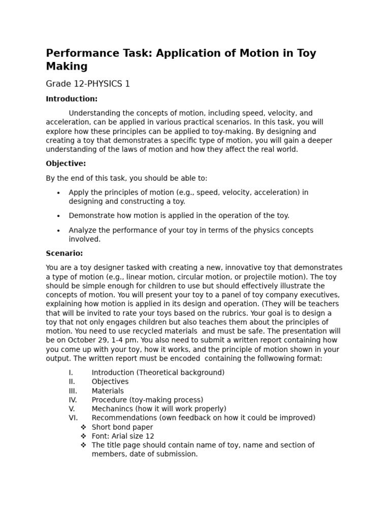 Performance Task Physics 1 2nd Quarter | PDF | Acceleration | Toys