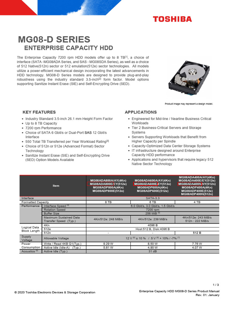 Toshiba MG08-D Series HDD Overview | PDF | Hard Disk Drive | Byte