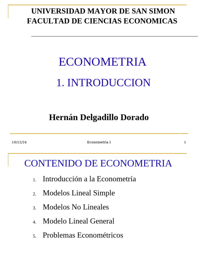 1 - Introducción A La Econometría | PDF | Econometría | Interacciones de disciplina académica