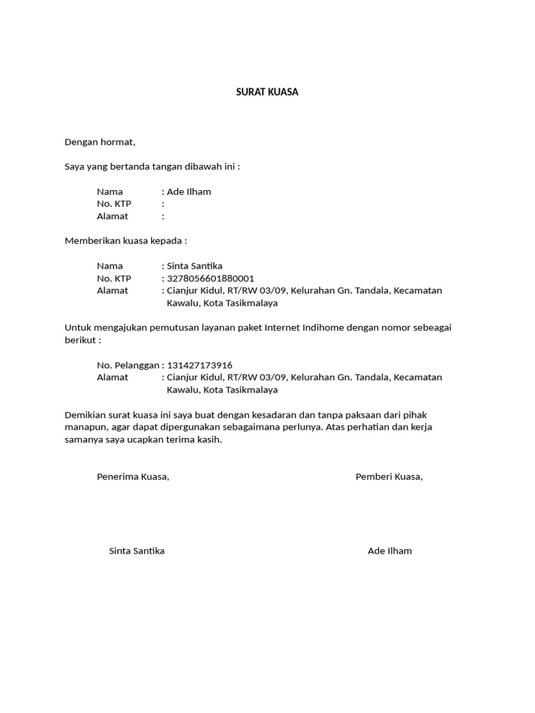 SURAT KUASA - Indihome | PDF
