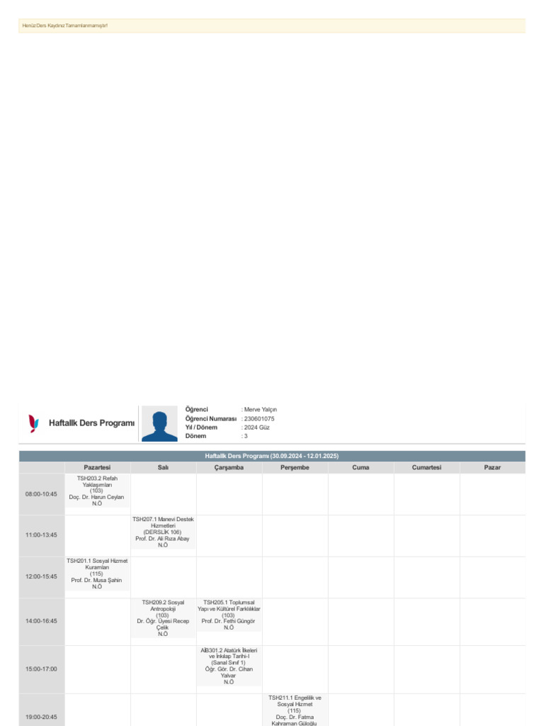 Hafta Lik Ders Program I | PDF