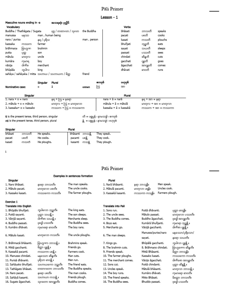 Pali Primer Lesson 1 | PDF