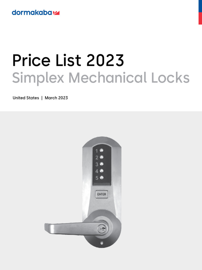 Kaba Simplex Mechanical Lock Price Book April 2023 | PDF | Prices | Sales