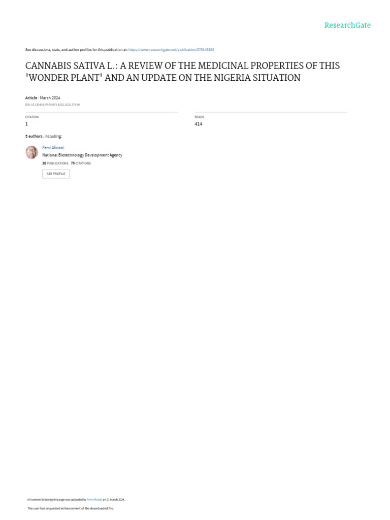 1 Vol 15 Issue 2 February 2024 IJPSR RE 6149 | PDF | Cannabis | Medical Cannabis