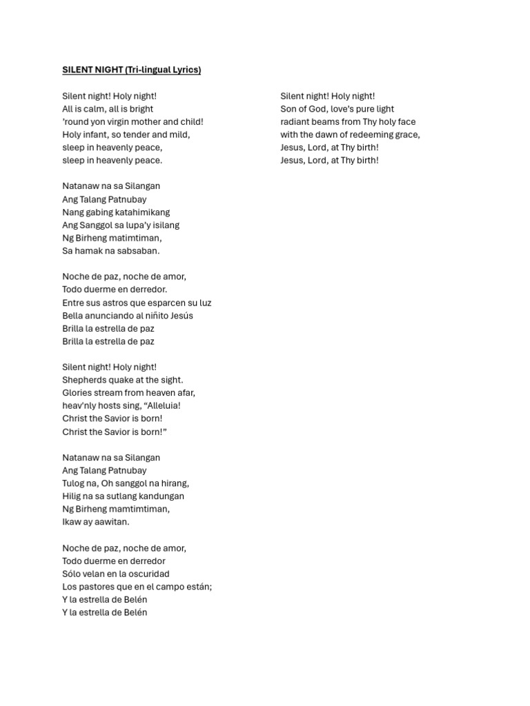 Silent Night Trilingual Lyrics | PDF