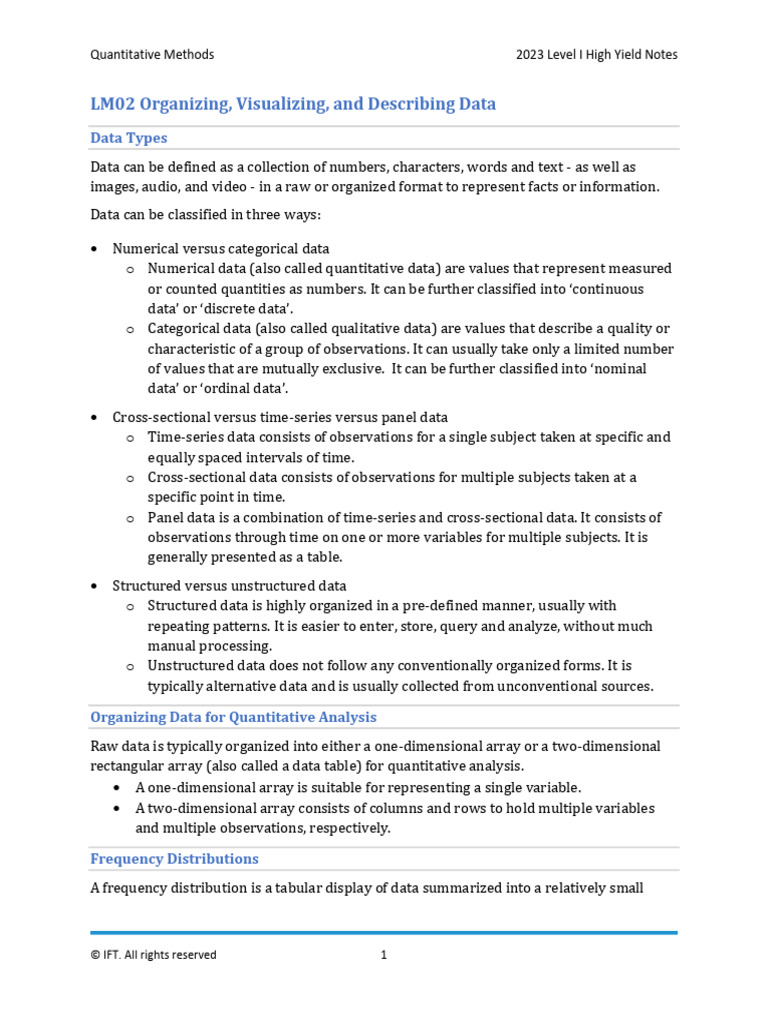 L1 QM02 High Yield Notes | PDF | Arithmetic Mean | Data
