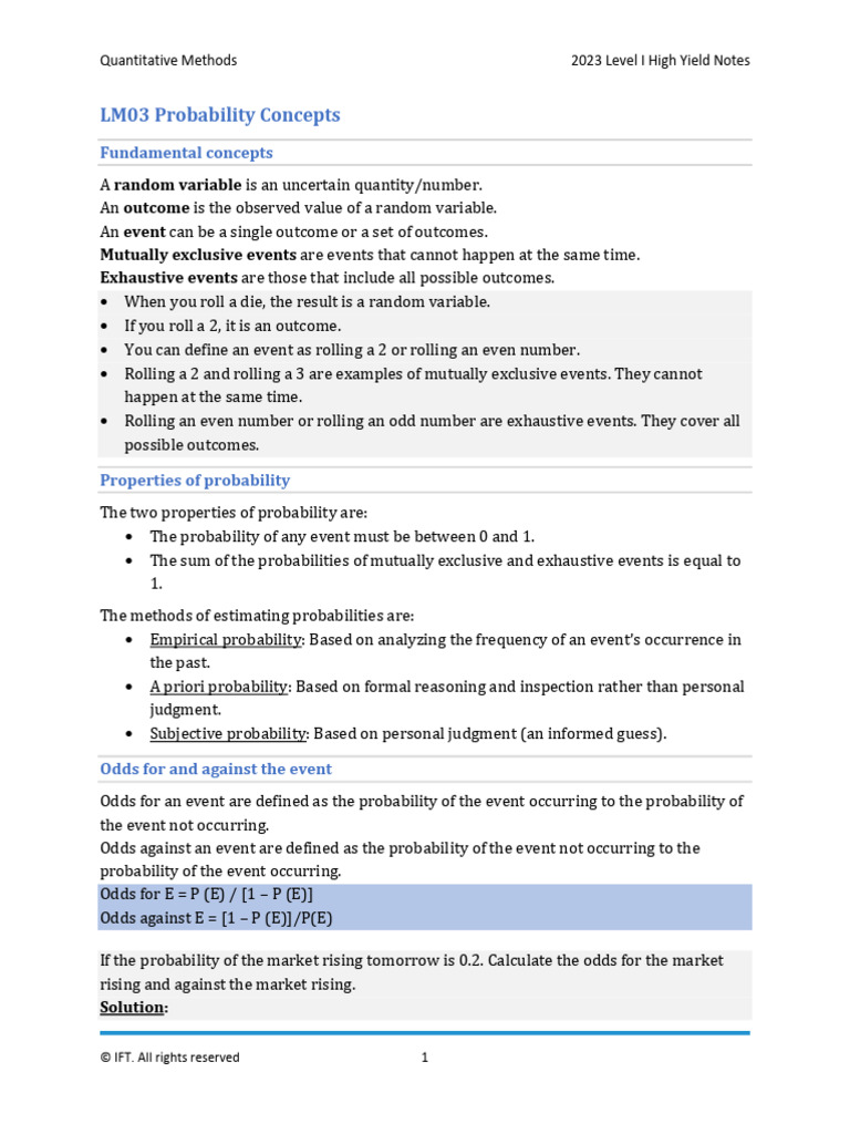 L1 QM03 High Yield Notes | PDF | Covariance | Variance