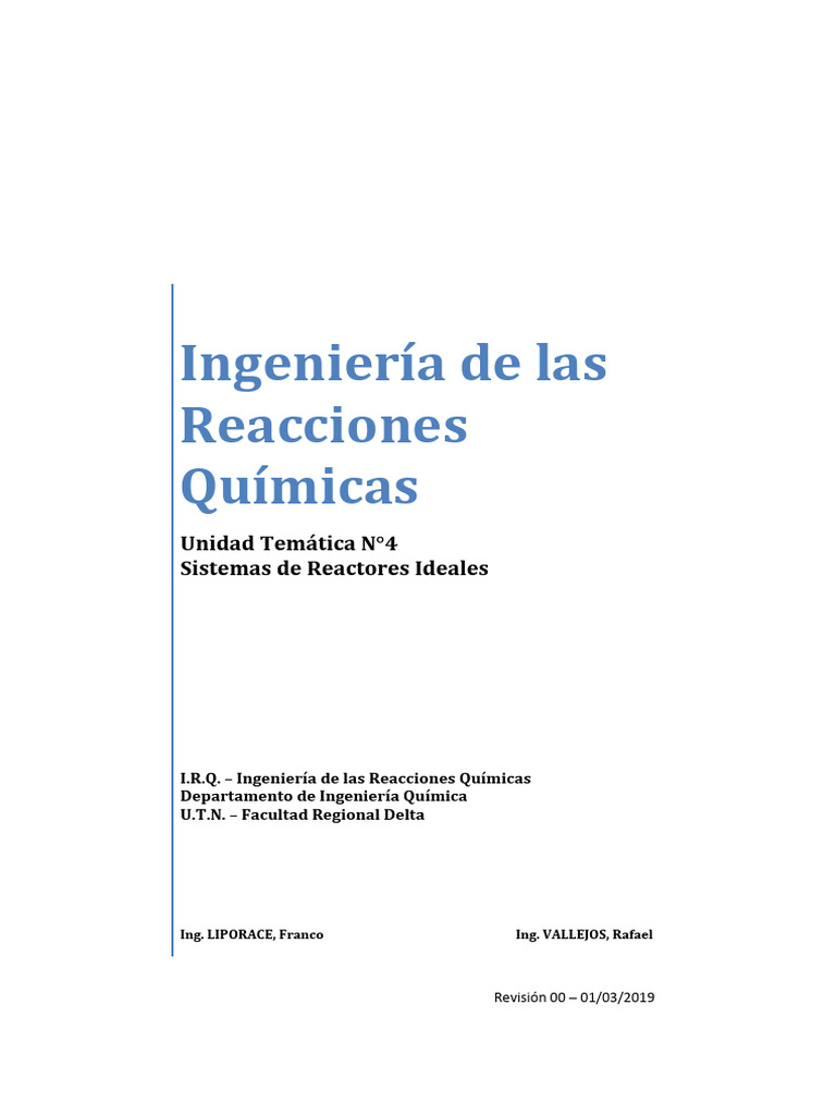 UT Nº4 Sistemas de Reactores Ideales | PDF | Reactor Quimico | Gases