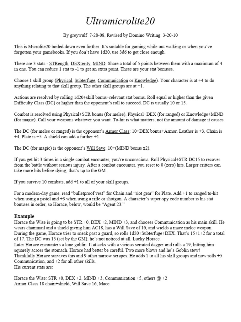 Ultramicrolite 20 Revised | PDF | Role Playing Games