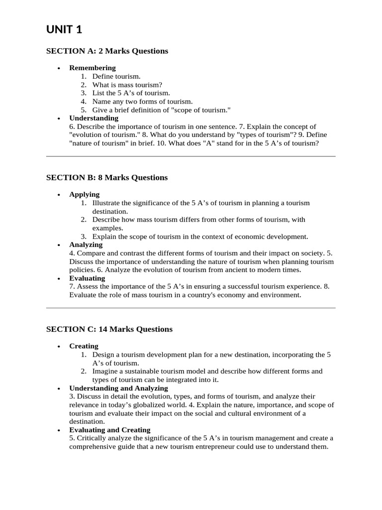 Tourism Question Bank | PDF | Tourism | Innovation