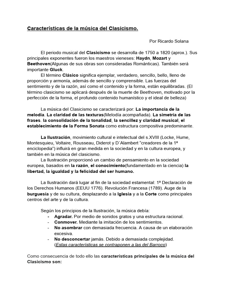 Épocas Musicales. Cacracterísticas de la música del Clasicismo | PDF | Periodo Clásico (Música ...